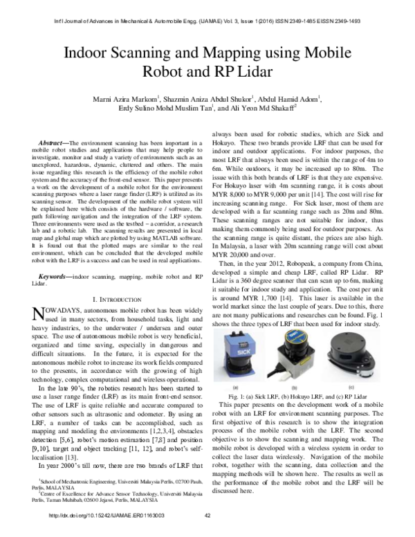 (PDF) Indoor Scanning and Mapping using Mobile Robot and RP Lidar Marni