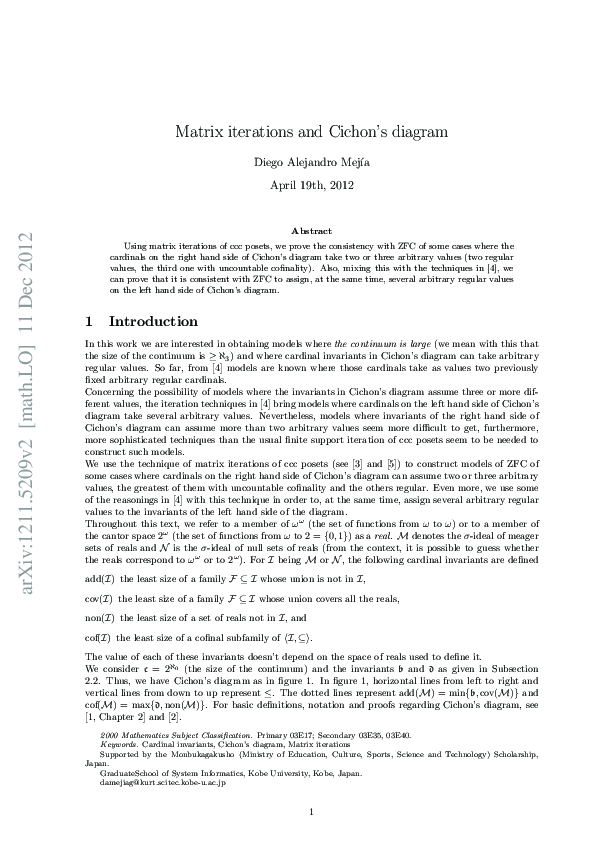 (PDF) Consistency of Cichon's Diagram with Matrix Iterations