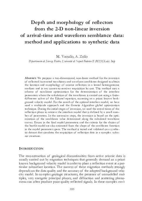 (PDF) Depth and morphology of reflectors﻿ from the 2-D non-linear inversion﻿ of arrival-time and ...