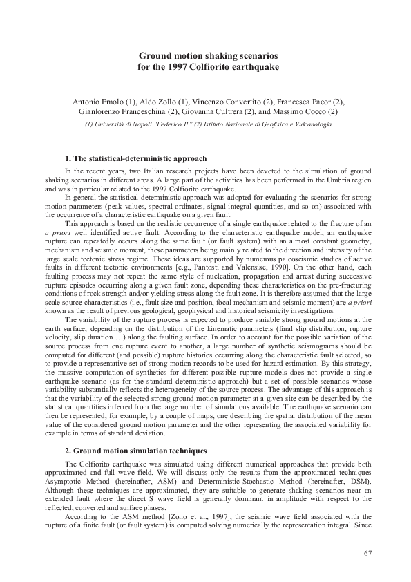 (PDF) Ground motion shaking scenarios for the 1997 Colfiorito earthquake