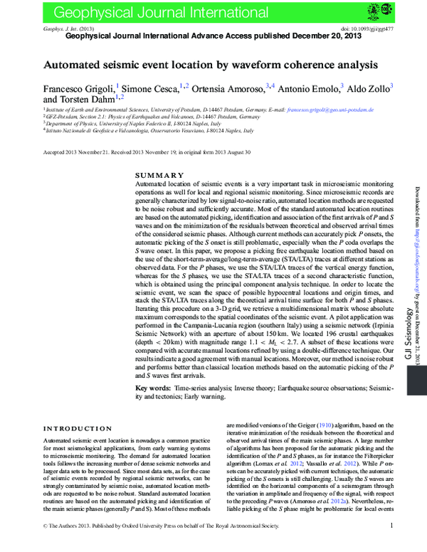 (PDF) Automated seismic event location by waveform coherence analysis