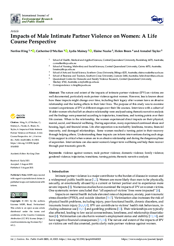 (PDF) Impacts of Male Intimate Partner Violence on Women: A Life Course ...