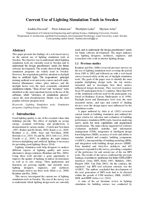 (PDF) Current Use of Lighting Simulation Tools in Sweden