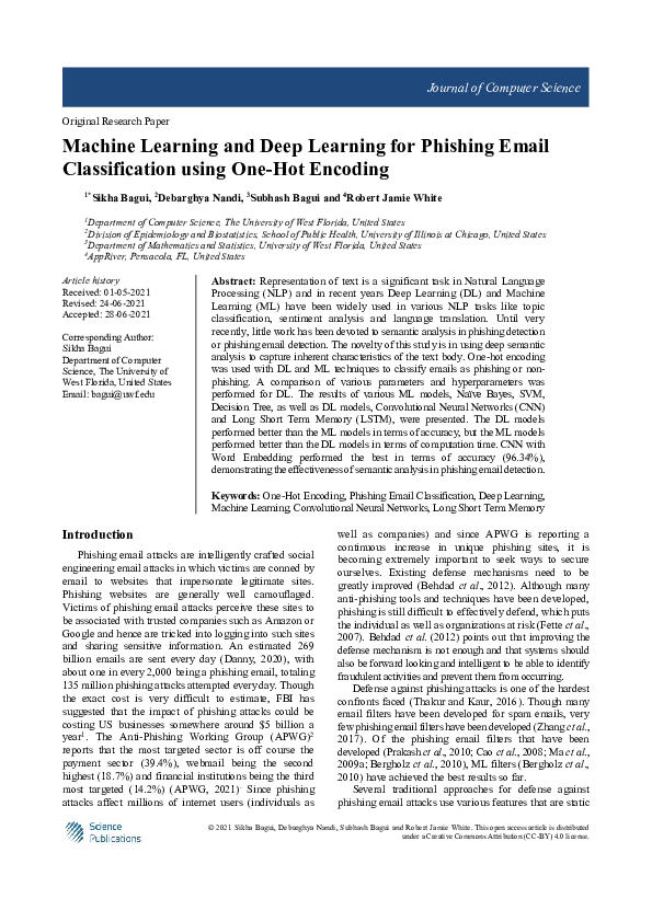 Pdf Machine Learning And Deep Learning For Phishing Email Classification Using One Hot Encoding