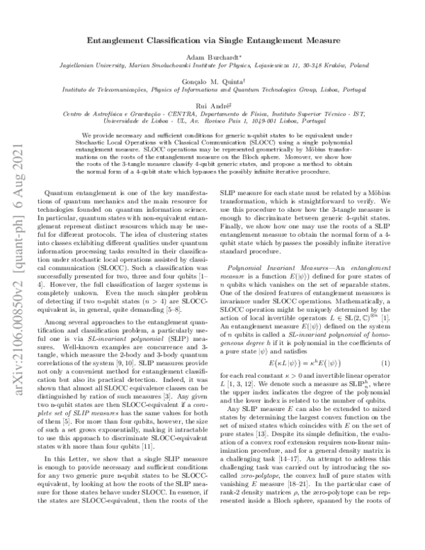 (PDF) Entanglement Classification via Roots of Polynomial Invariants