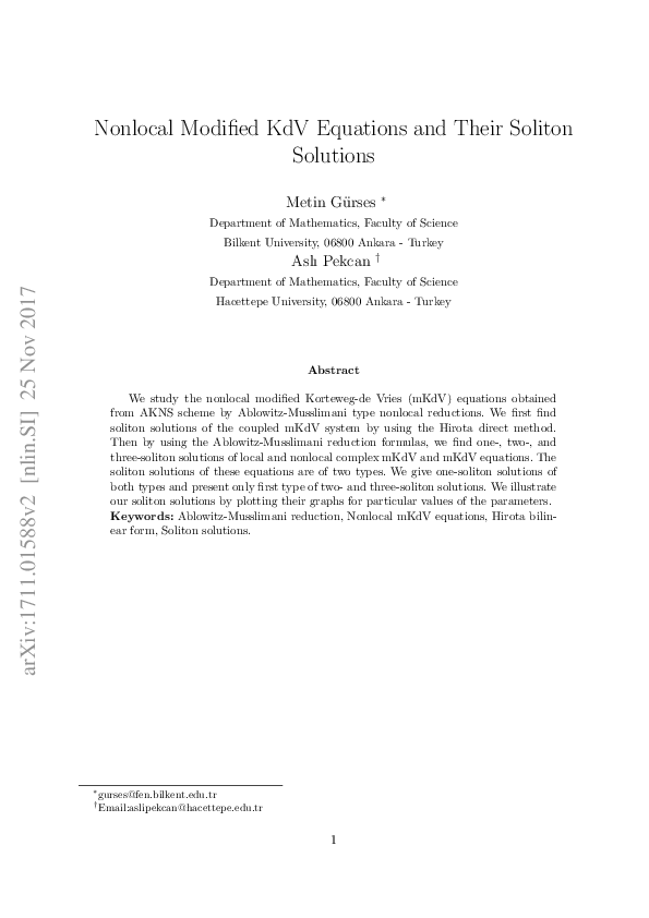 (PDF) Nonlocal modified KdV equations and their soliton solutions by Hirota Method