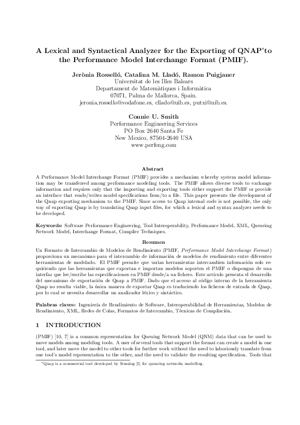 (PDF) A Lexical and Syntactical Analyzer for the Exporting of QNAP ∗ to the Performance Model ...