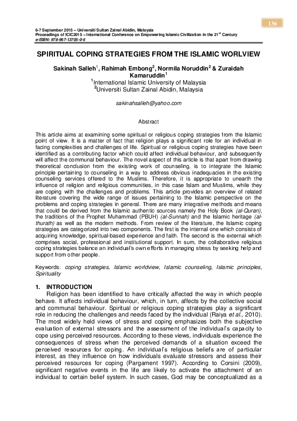 (PDF) Spiritual Coping Strategies from the Islamic Worlview | Sakinah ...