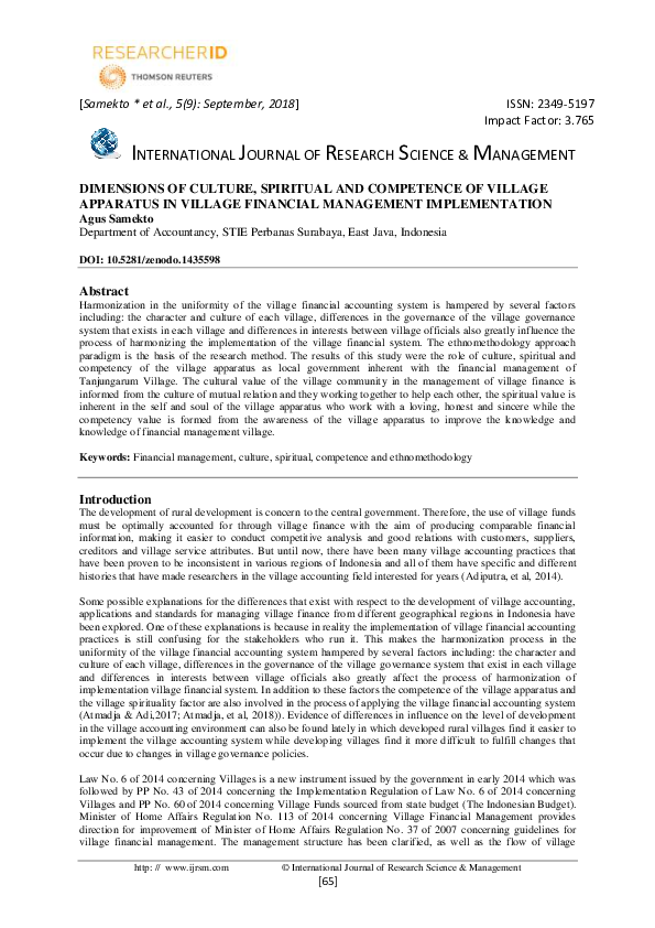 (PDF) Dimensions of Culture, Spiritual and Competence of Village ...