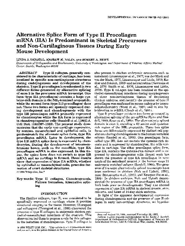 (PDF) Alternative splice form of type II procollagen mRNA (IIA) is ...