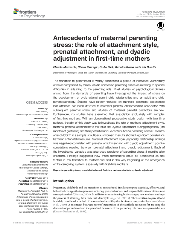 (PDF) Antecedents of maternal parenting stress: the role of attachment ...