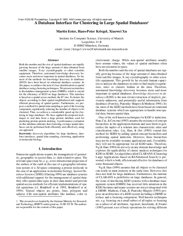 (PDF) A database interface for clustering in large spatial databases