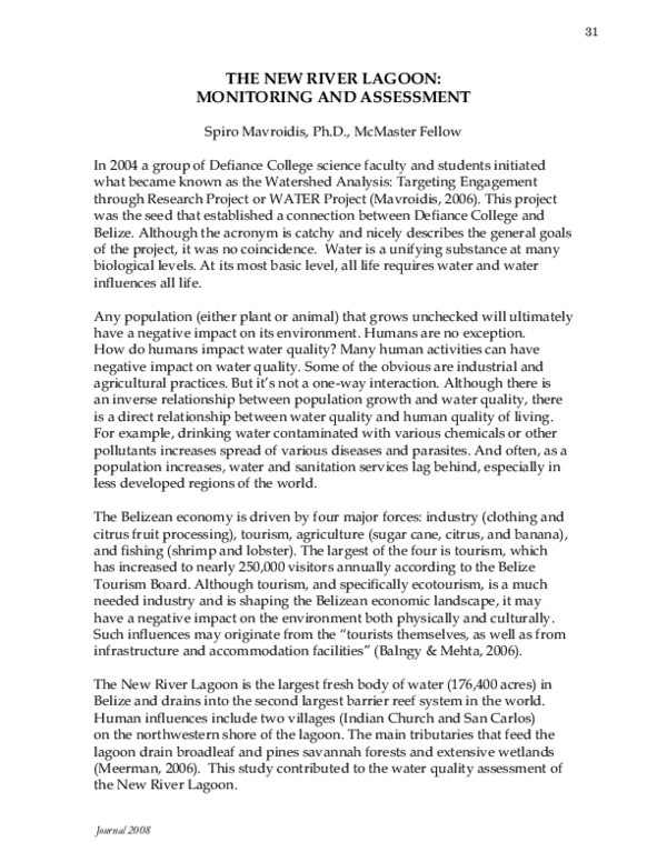 (PDF) The New River Lagoon: Monitoring and Assessment