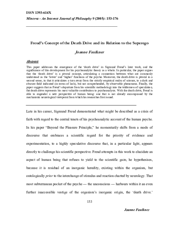 (PDF) Freud ’ s Concept of the Death Drive and its Relation to the Superego