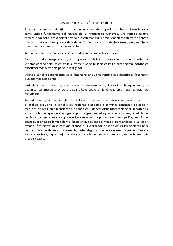 (DOC) LAS VARIABLES DEL MÉTODO CIENTÍFICO