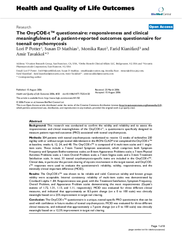 (PDF) The OnyCOE-t™ questionnaire: responsiveness and clinical ...