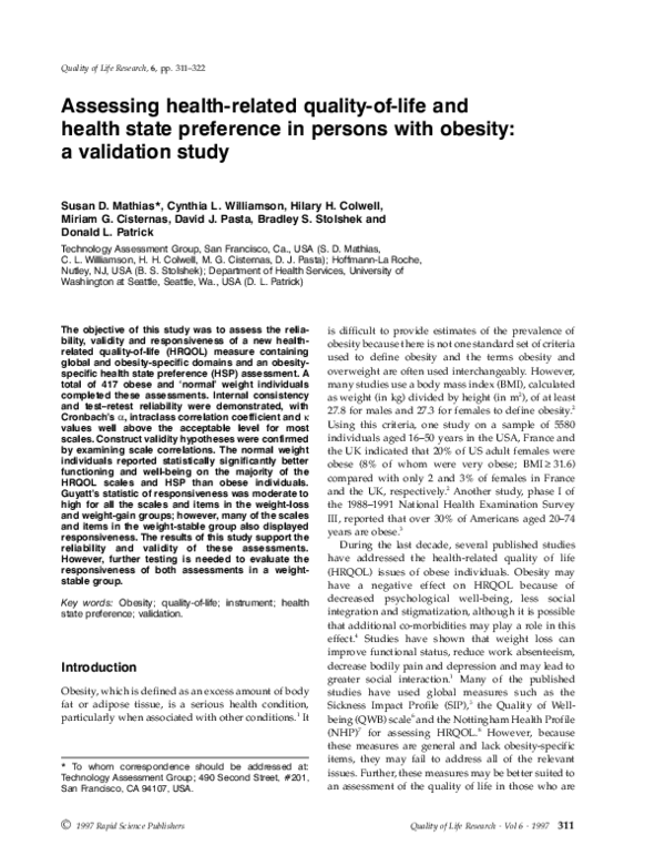 (PDF) Assessing health-related quality-of-life and health state ...
