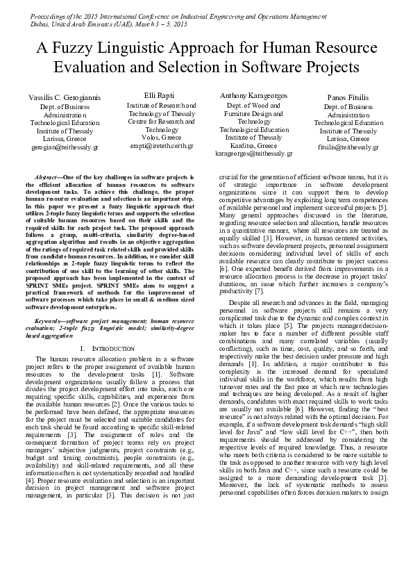 Pdf A Fuzzy Linguistic Approach For Human Resource Evaluation And Selection In Software