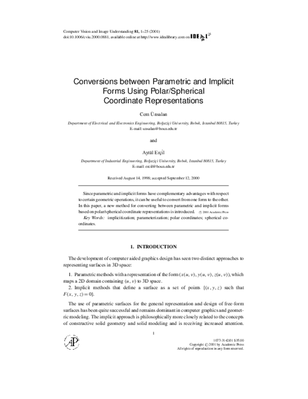 (PDF) Conversions between parametric and implicit forms using polar/spherical coordinate ...