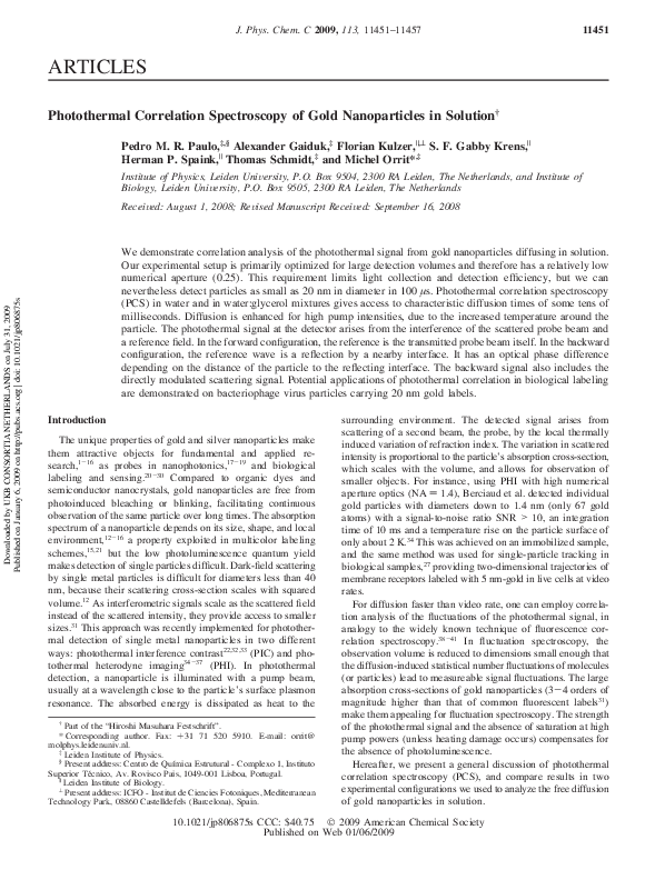 (PDF) Photothermal Correlation Spectroscopy of Gold Nanoparticles in ...