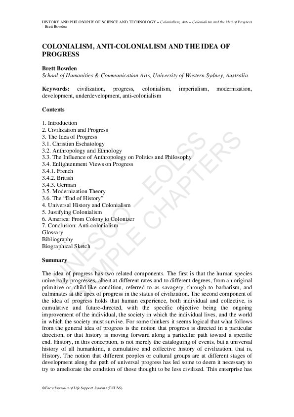 (PDF) Colonialism, anti-colonialism and the idea of progress
