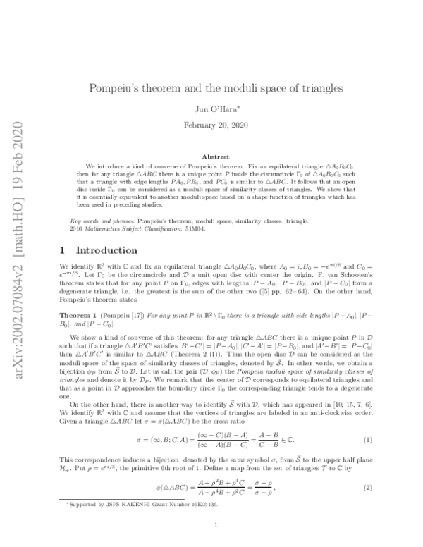 (PDF) Pompeiu’s Theorem and the Moduli Space of Triangles
