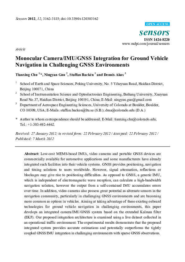 (PDF) Monocular Camera/IMU/GNSS Integration for Ground Vehicle Navigation in Challenging GNSS ...