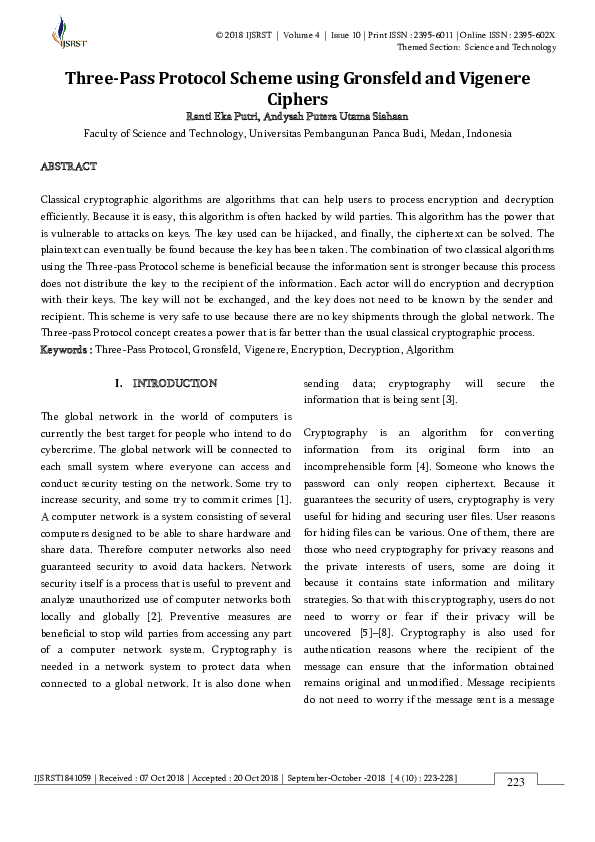 Pdf Three Pass Protocol Scheme Using Gronsfeld And Vigenere Ciphers Andysah Putera Utama