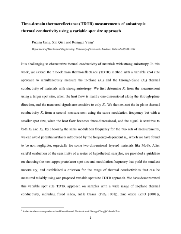 (PDF) Time-domain thermoreflectance (TDTR) measurements of anisotropic ...
