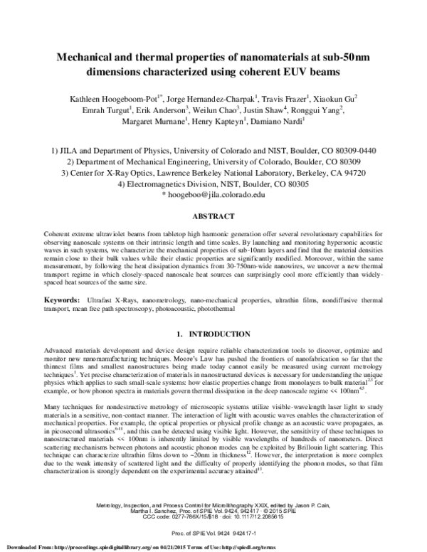 (PDF) Mechanical and thermal properties of nanomaterials at sub-50nm ...