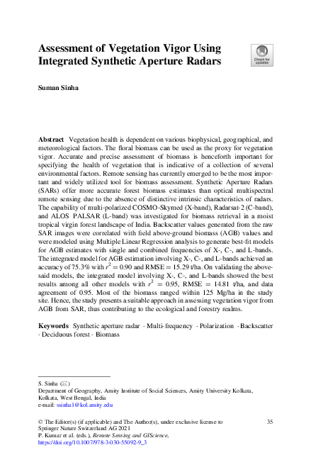 (PDF) Assessment of Vegetation Vigor Using Integrated Synthetic ...