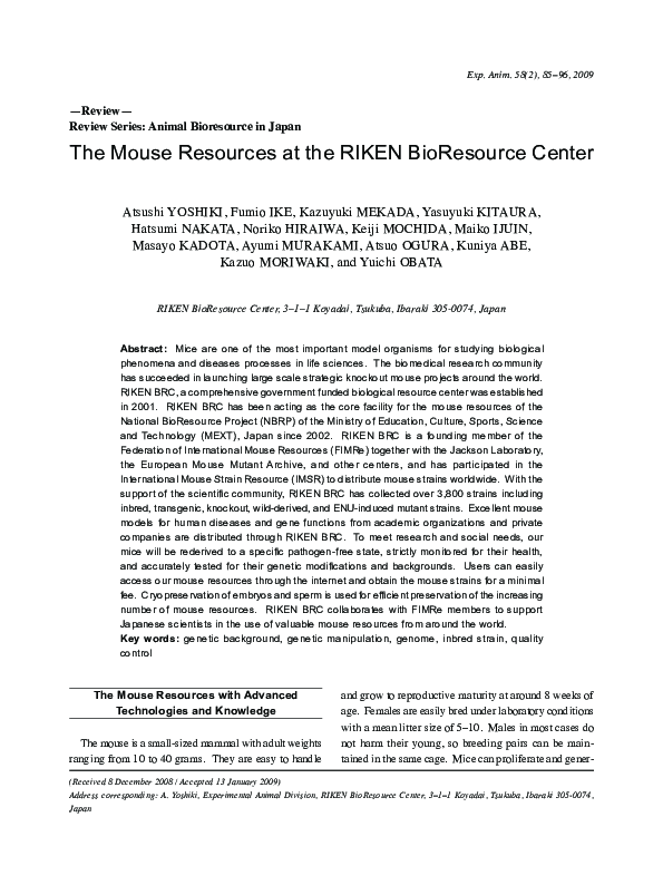 (PDF) The Mouse Resources at the RIKEN BioResource Center