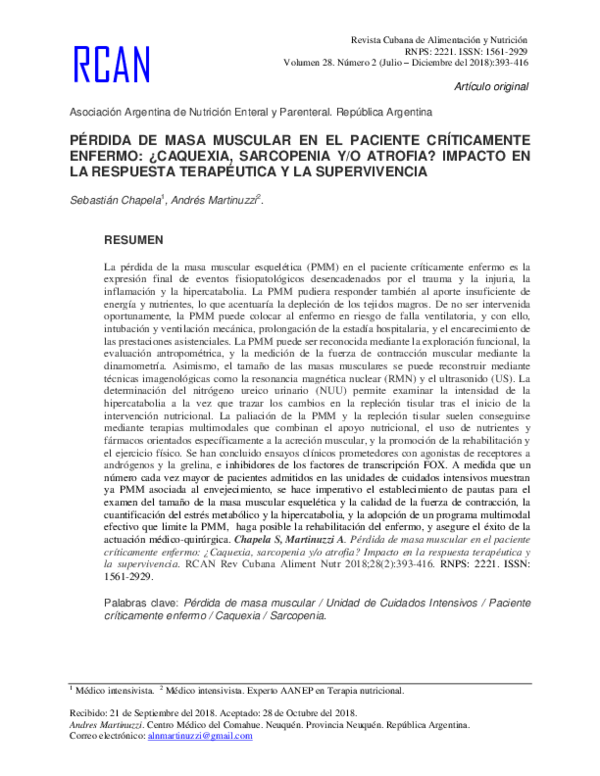 (PDF) Pérdida de masa muscular en el paciente críticamente enfermo ...