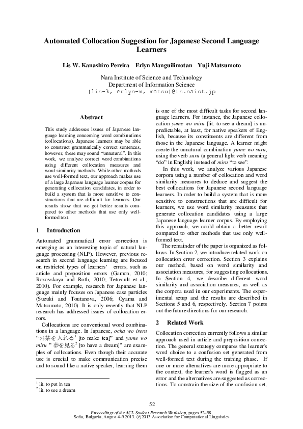 Pdf Automated Collocation Suggestion For Japanese Second Language Learners