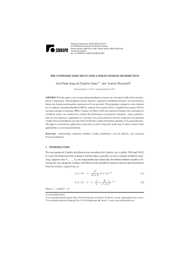 (PDF) The Composed Zero Truncated Lindley-Poisson Distribution