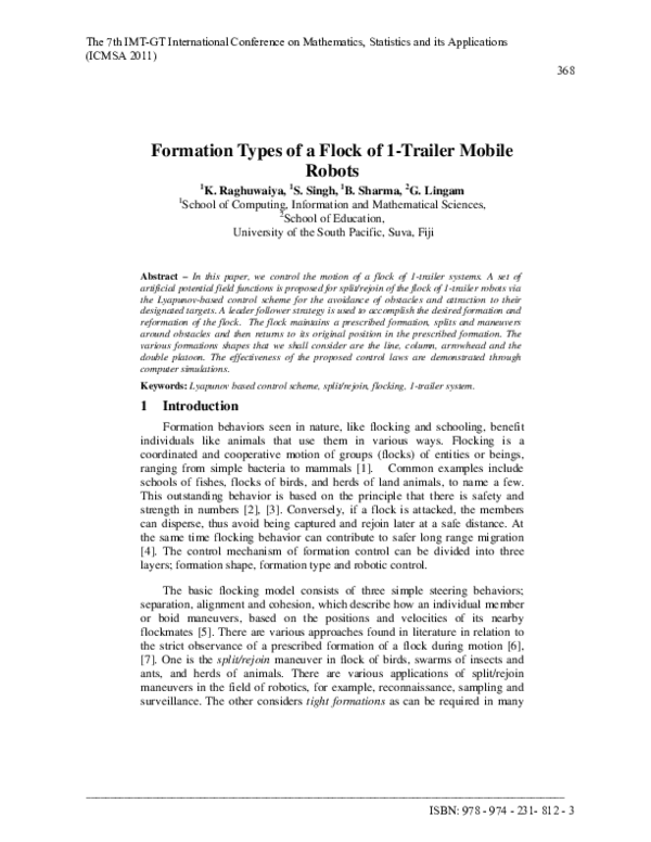 (PDF) Formation types of a flock of 1-trailer mobile robots