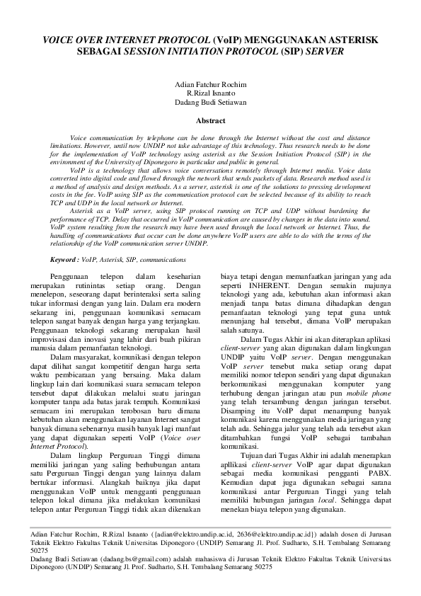 (PDF) VOICE OVER INTERNET PROTOCOL (VoIP) MENGGUNAKAN ASTERISK SEBAGAI SESSION INITIATION ...