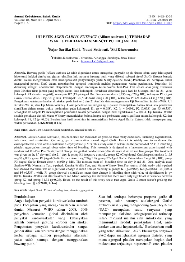 (PDF) UJI EFEK AGED GARLIC EXTRACT (Allium sativum L) TERHADAP WAKTU ...