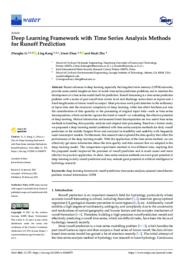 (PDF) Deep Learning Framework with Time Series Analysis Methods for Runoff Prediction