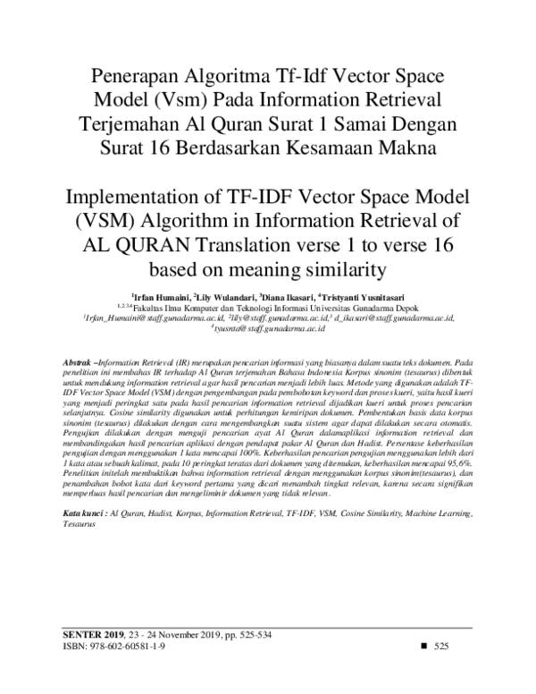 (PDF) Penerapan Algoritma TF-IDF Vector Space Model (VSM) Pada ...