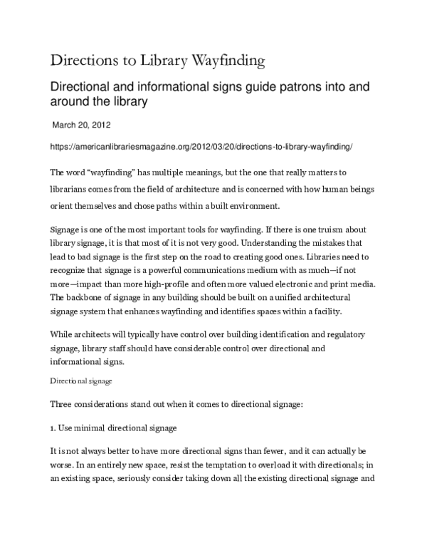 (PDF) Directions to Library Wayfinding