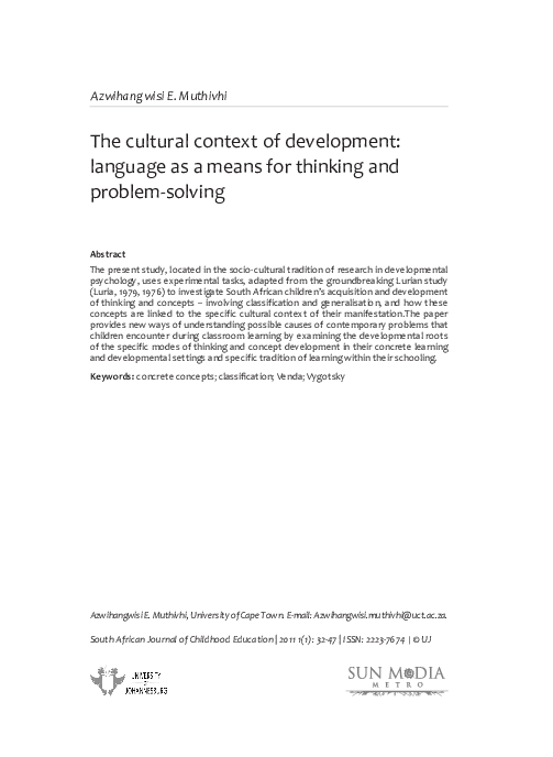 (PDF) The cultural context of development: language as a means for ...