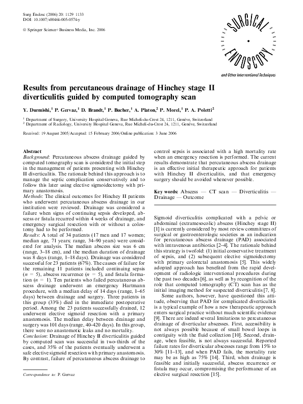 (PDF) Results from percutaneous drainage of Hinchey stage II ...