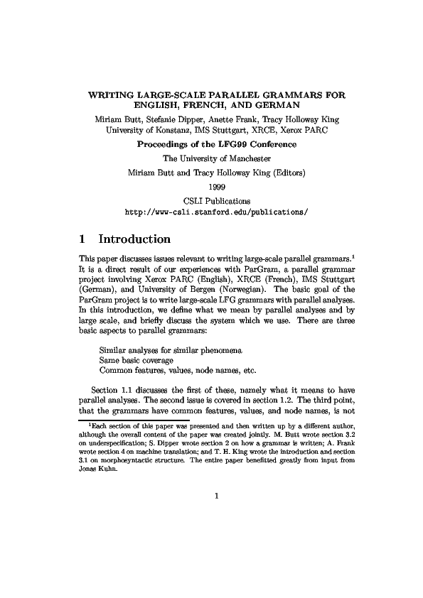 (PDF) Writing Large-Scale Parallel Grammars For English, French, And German