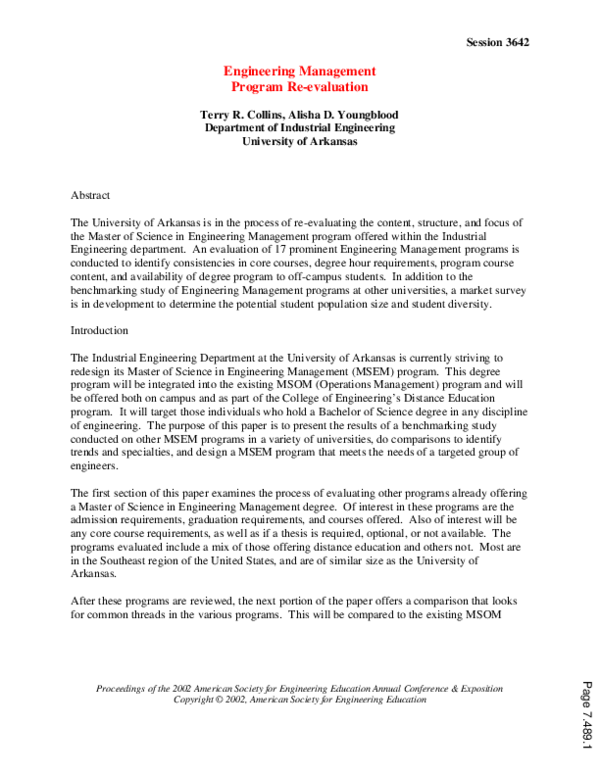 (PDF) Engineering Management Program Re Evaluation