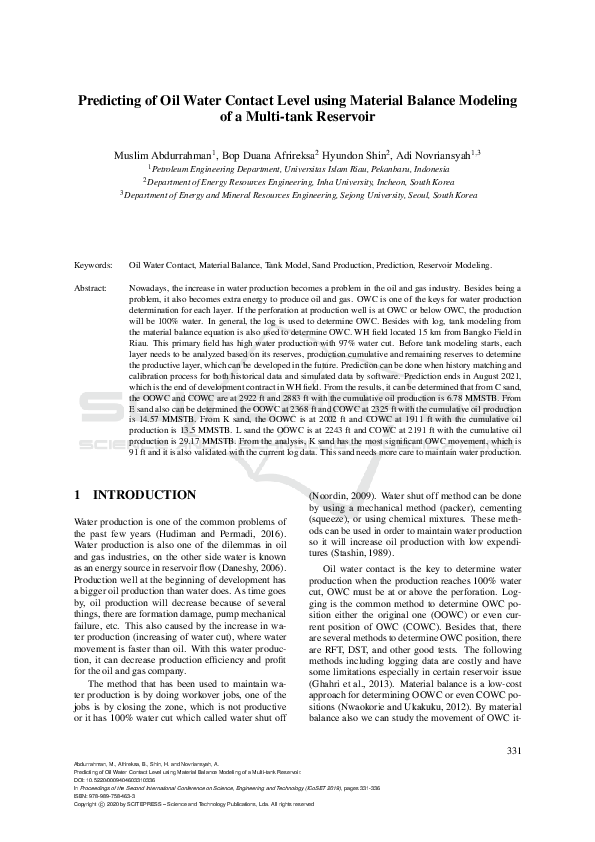(PDF) Predicting of Oil Water Contact Level using Material Balance ...
