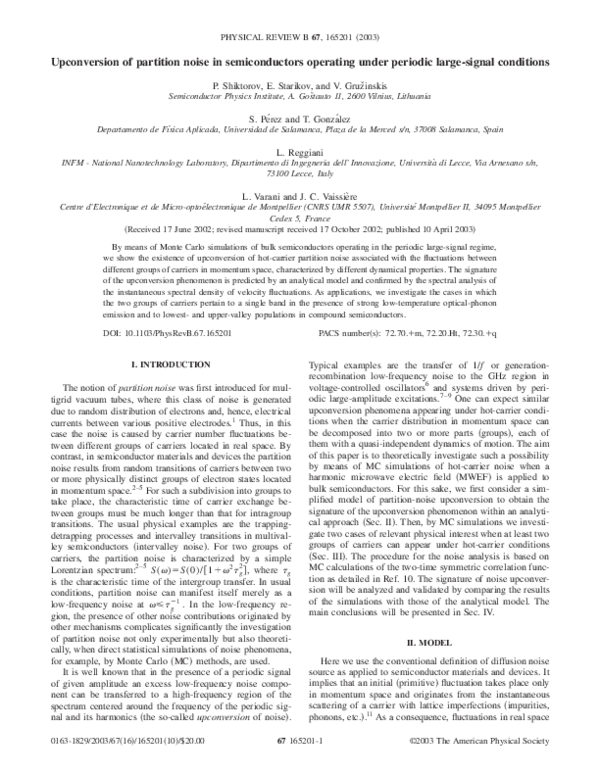 (PDF) Upconversion of partition noise in semiconductors operating under ...