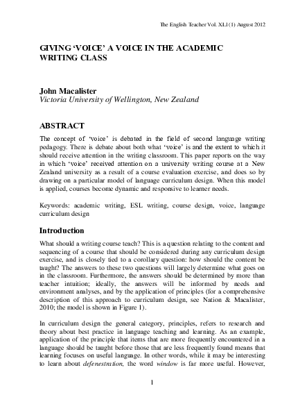 (PDF) Giving 'Voice' a Voice in the Academic Writing Class