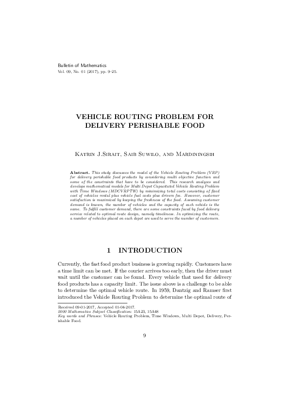 (PDF) Vehicle Routing Problem for Delivery Perishable Food