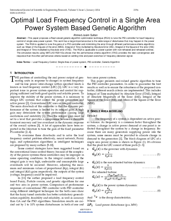 Pdf Enhancing Load Frequency Control Via Genetic Algorithm